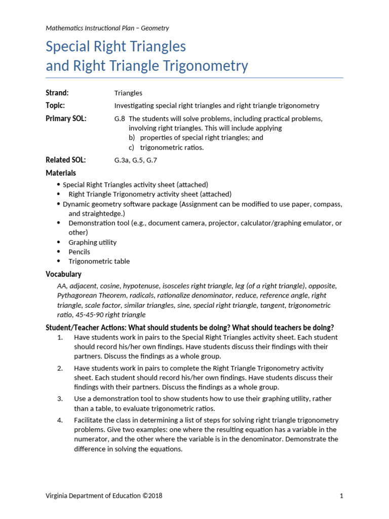 Mip G 8bc Special Right Tri Pdf Trigonometric Functions Trigonometry