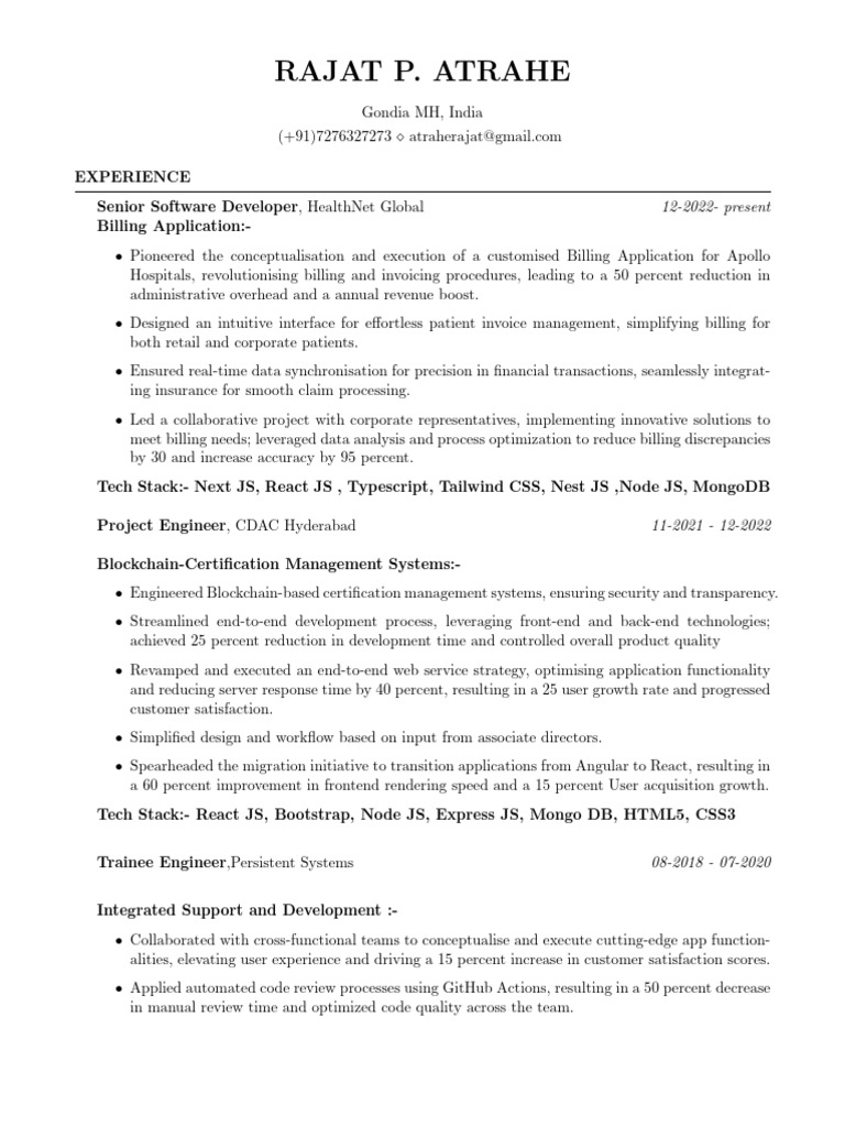 Rajat_P_Atrahe_Resume | PDF | Computing | Software