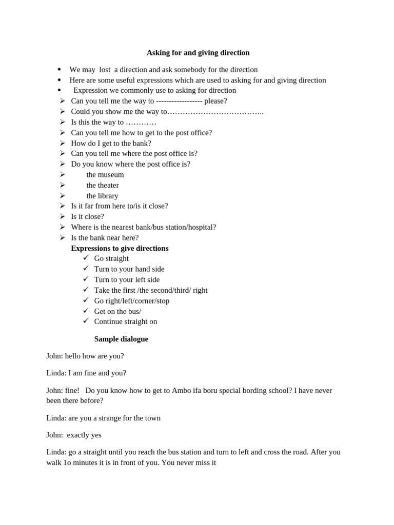 Asking For and Giving Direction | PDF