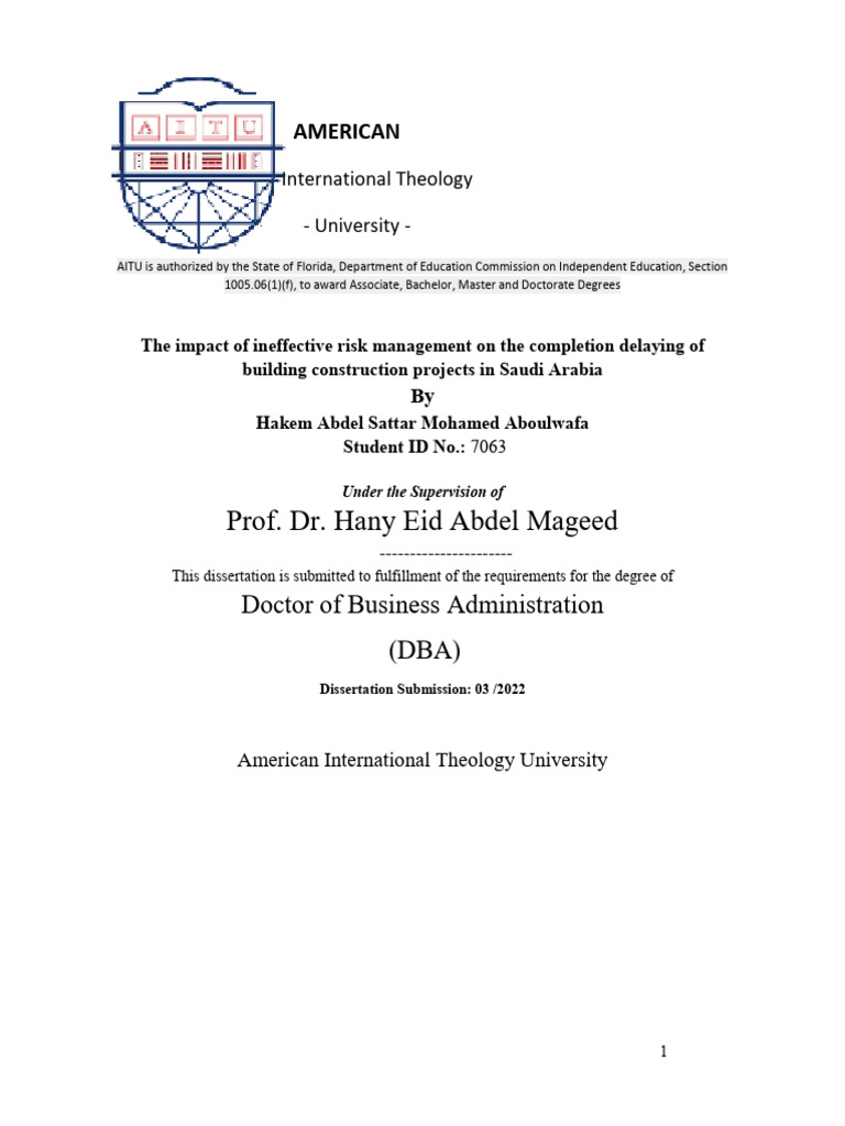 DBA Thesis Risk Management - HAKEM76063 | PDF | Risk | Risk Management