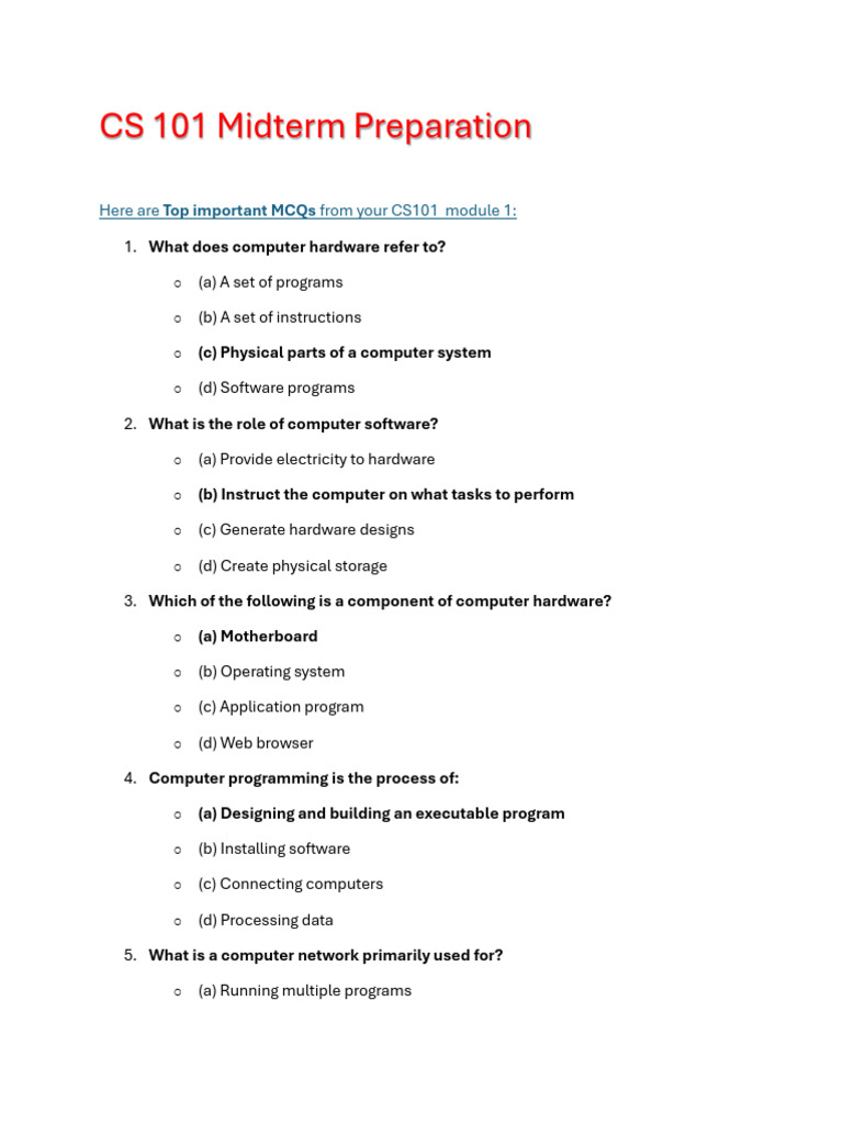 CS 101 Module 1 To 81 Midterm Preparation by Muzammaldev | PDF | Byte | Computer Programming