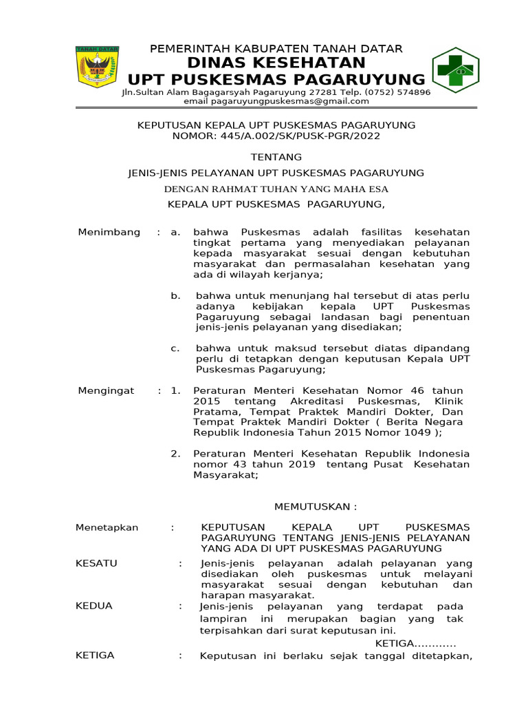 SK Jenis-Jenis Pelayanan | PDF