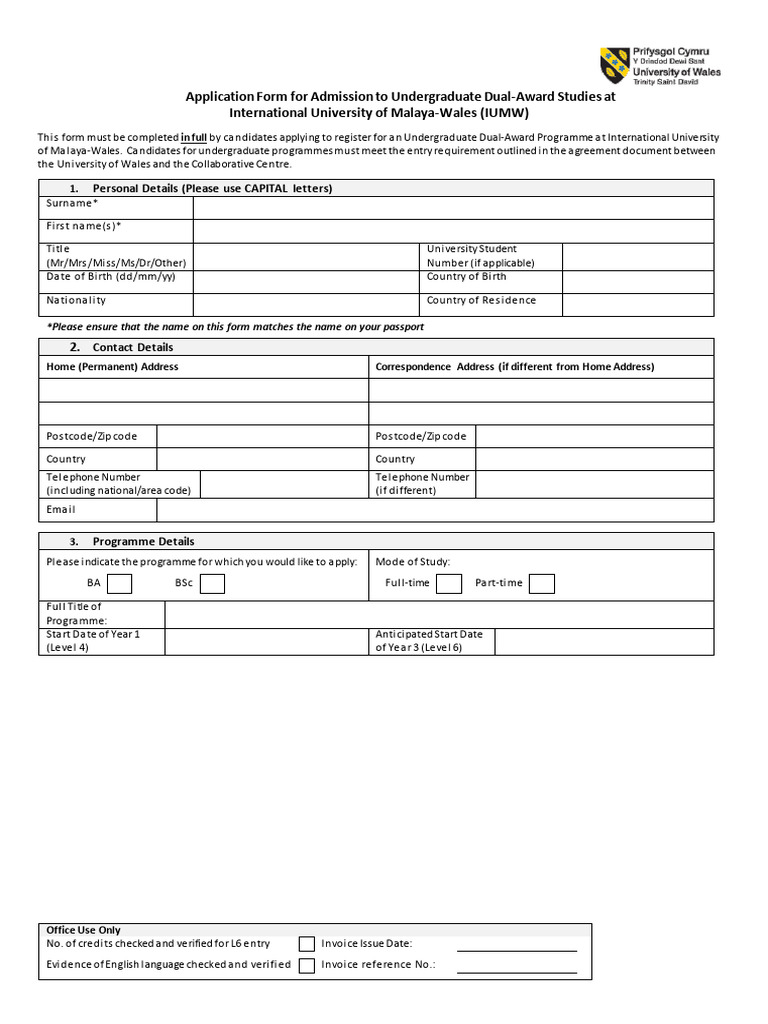 IUMW Undergraduate Dual-Award Application | PDF | Qualifications