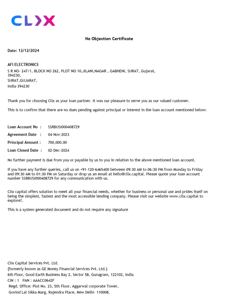 No Objection Certificate: Date: 12/12/2024 | PDF