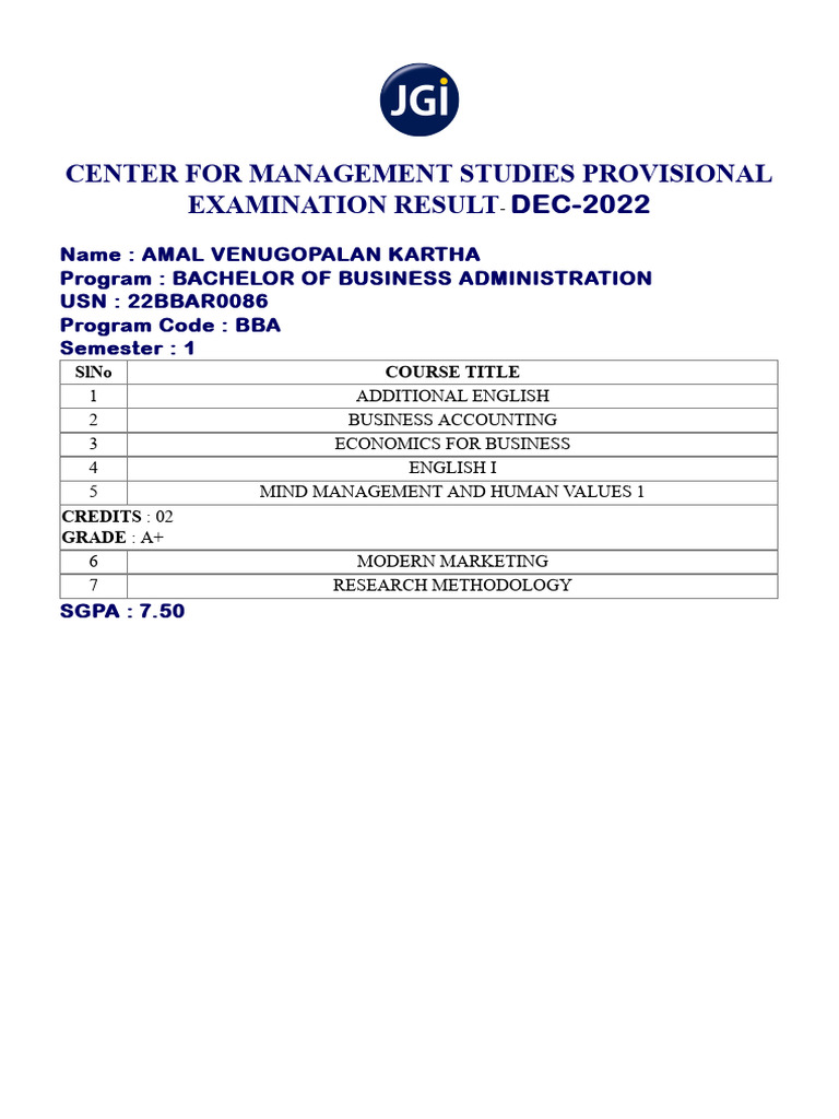 1st Semester Results. | PDF