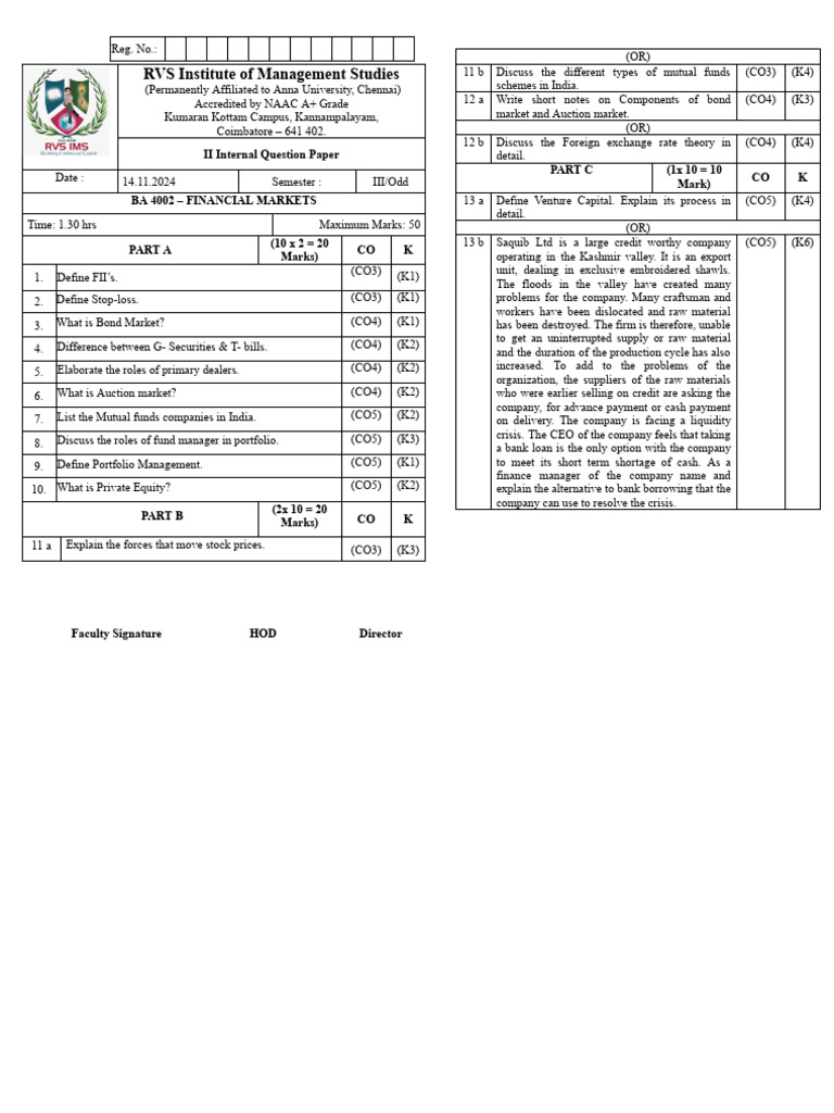 II Internal FM QP 2024.Doc | PDF | Corporations | Investing