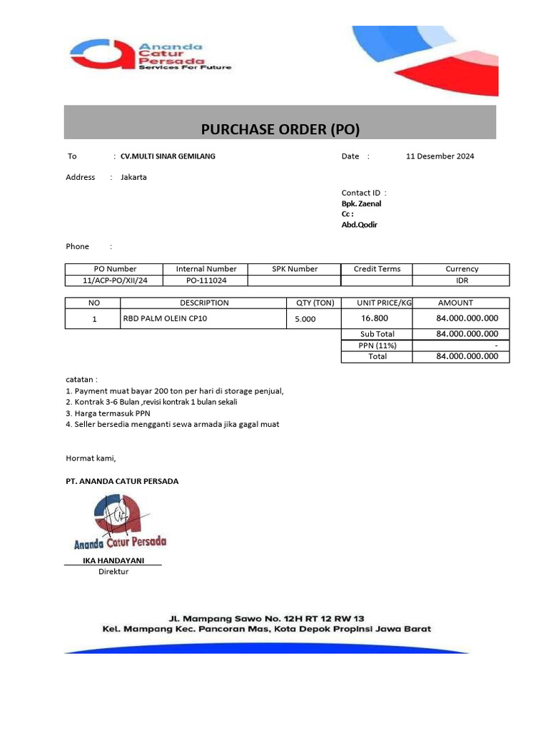 Po Rbd Palm Olein Cp10-09122024 Cv Multi Sinar | PDF