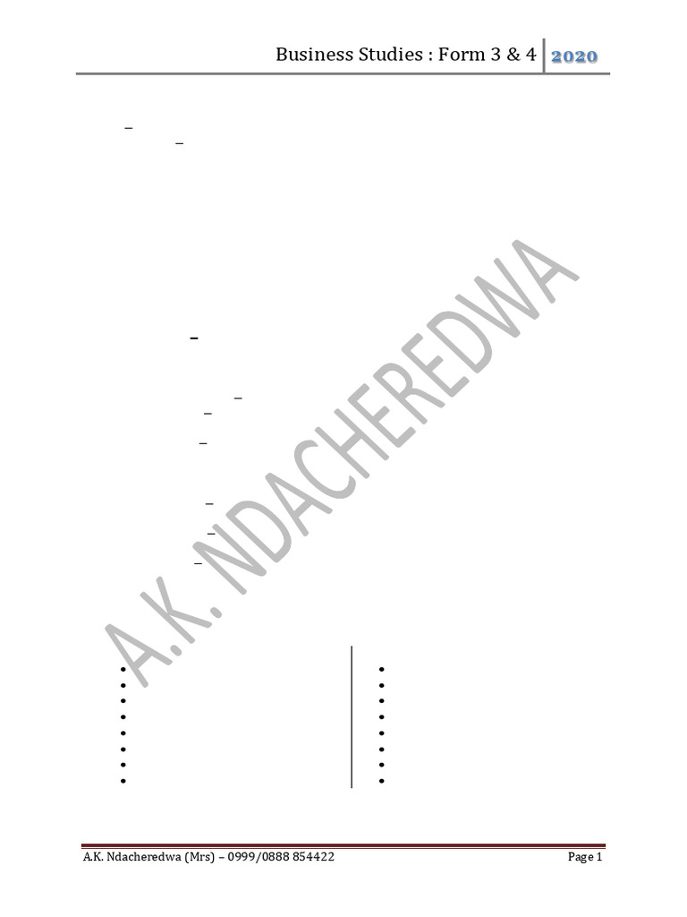 Business Studies Notes form 3 & 4 - Copy | PDF | Balance Of Payments ...