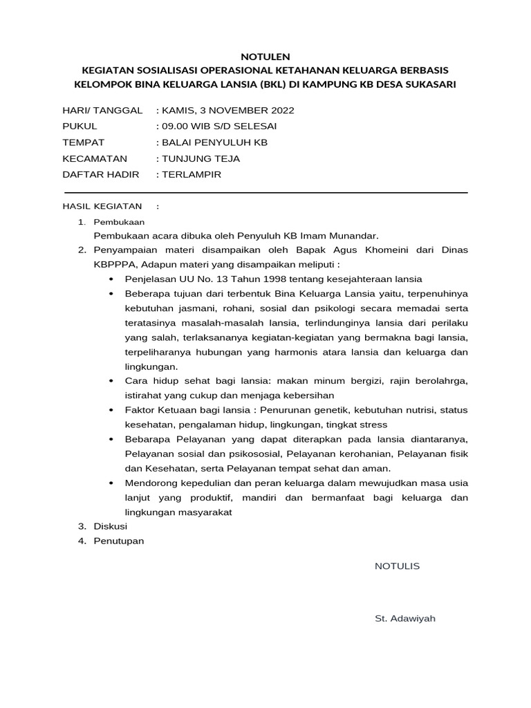 Notulen Dan Dok KP KB 3 Nov 2022 | PDF