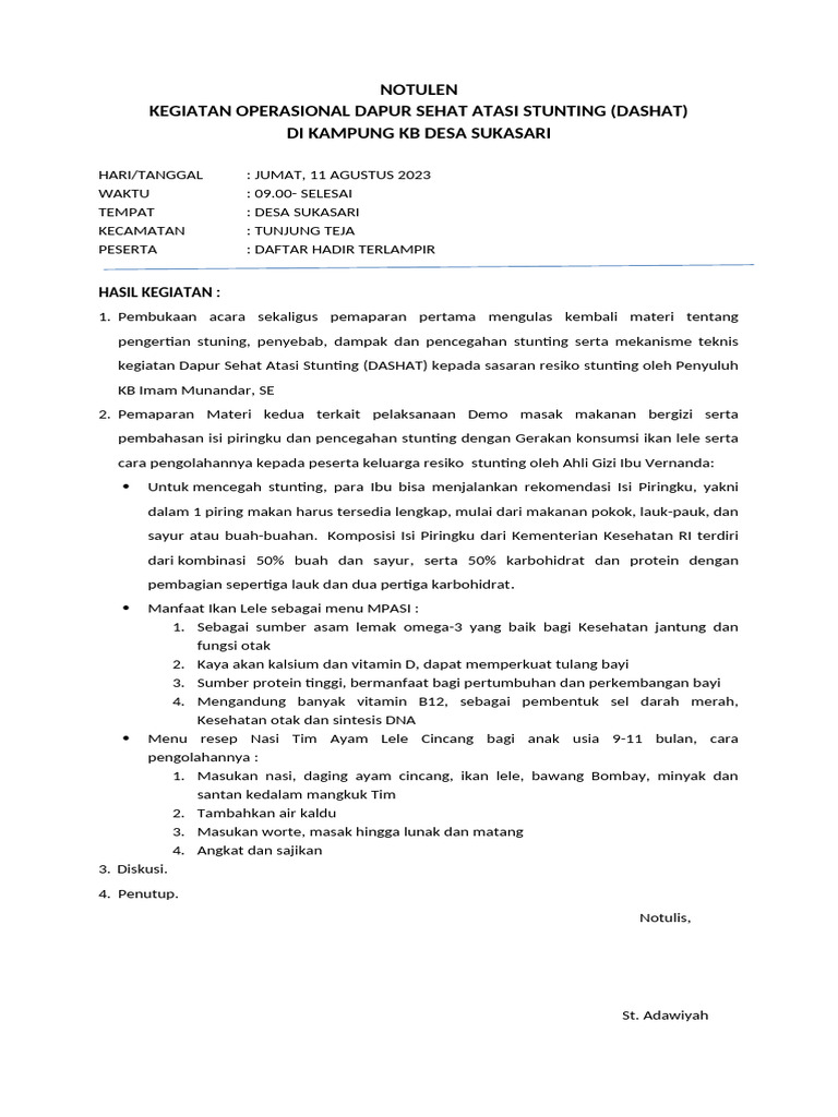 Notulen SPJ DASHAT 11 Agustus 2023 | PDF