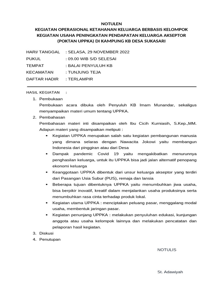 Notulen Dan Dok KP KB 29 Nov 2022 | PDF