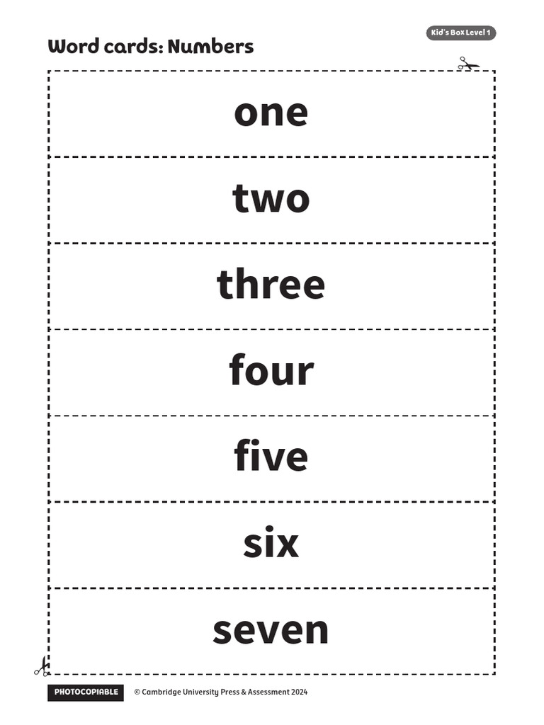 KidsBox AE Level1 Word Cards Unit 1 Numbers | PDF