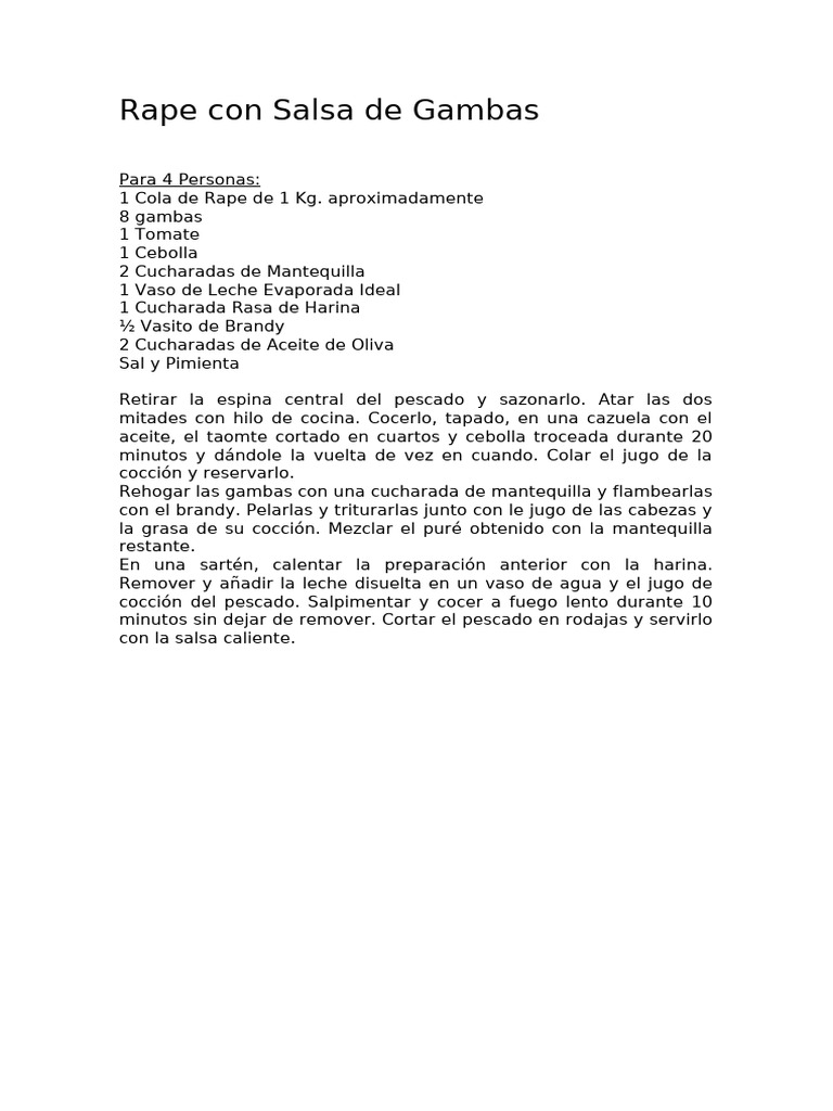 Rape Con Salsa de Gambas | PDF