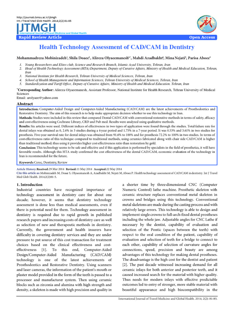 Health Technology Assessment of CAD CAM | PDF | Health Sciences ...