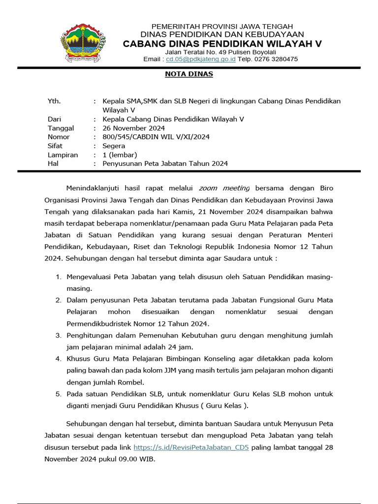 Nota Dinas Penyusunan Peta Jabatan | PDF Nota Dinas Penyusunan Peta Jabatan | PDF