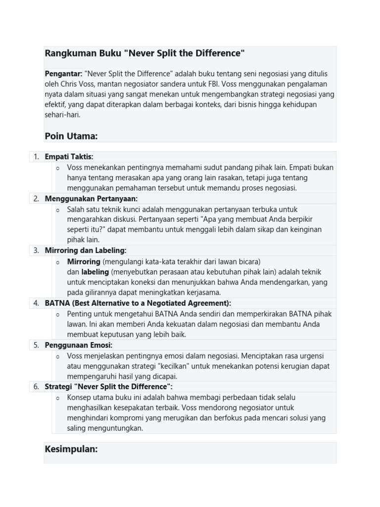 Rangkuman Never Split The Difference | PDF