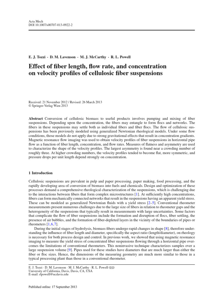Cellulosic Fiber Flow Dynamics | PDF | Flow Measurement | Reynolds Number