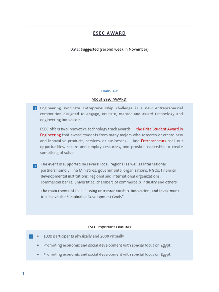 ESEC Award | PDF | Entrepreneurship | Business