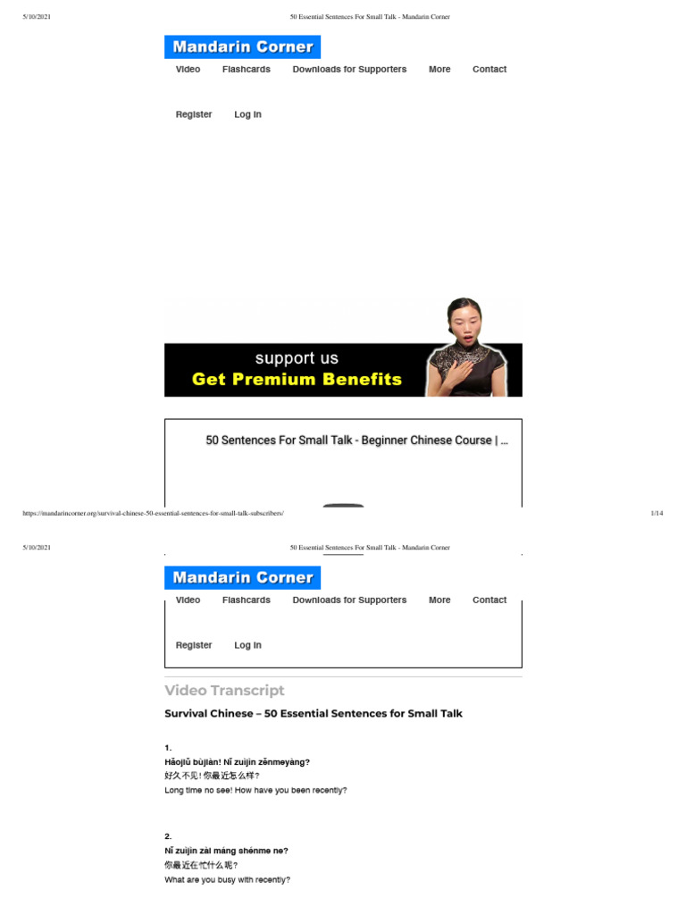 50 Essential Sentences For Small Talk - Mandarin Corner | PDF | China ...