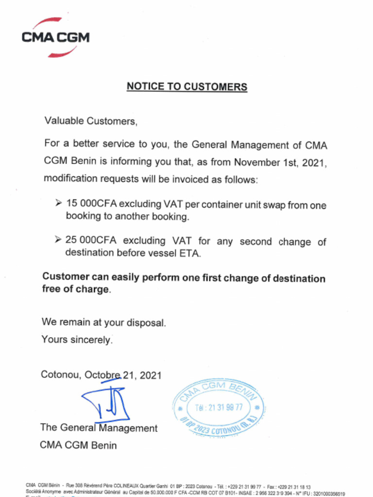 Notice To Customers 22102021 | PDF