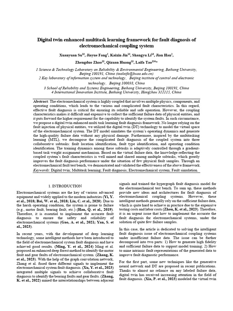 Digital Twin Enhanced Multitask Learning Framework For Fault Diagnosis ...