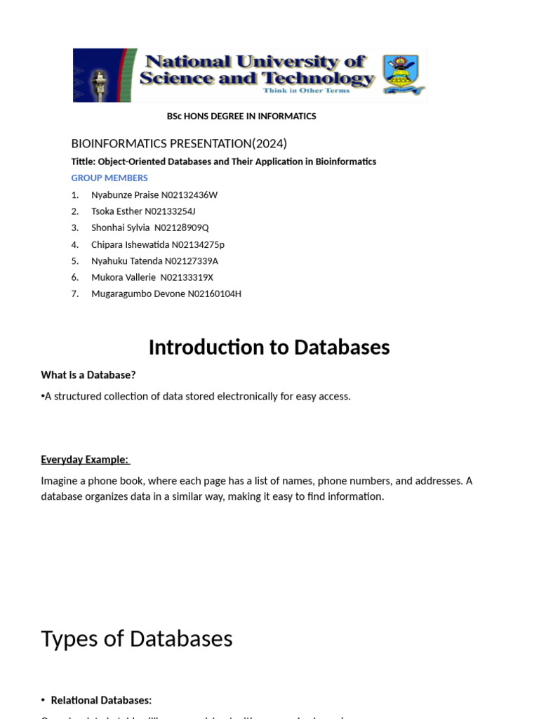 Bioinformatics Presentation 2024 Object Oriented Databases Pdf Bioinformatics Databases