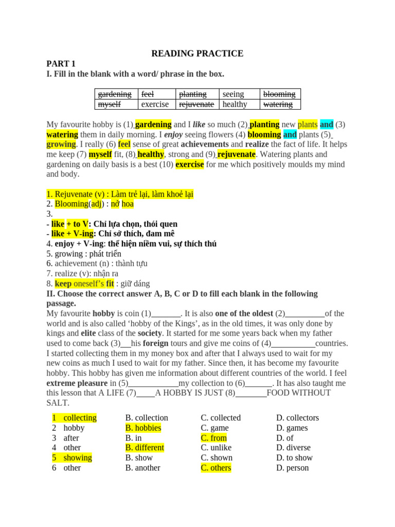 READING PRACTICE | PDF