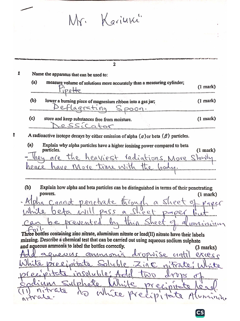 KCSE 2024 Chemistry Paper 1 | PDF