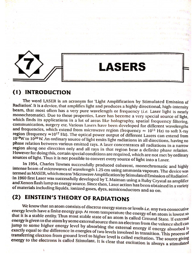 CH 7 - LASERS | PDF