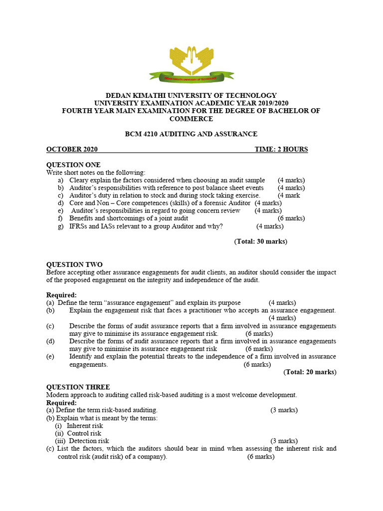 BCM 4210 Auditing and Assurance | PDF | Audit | Risk
