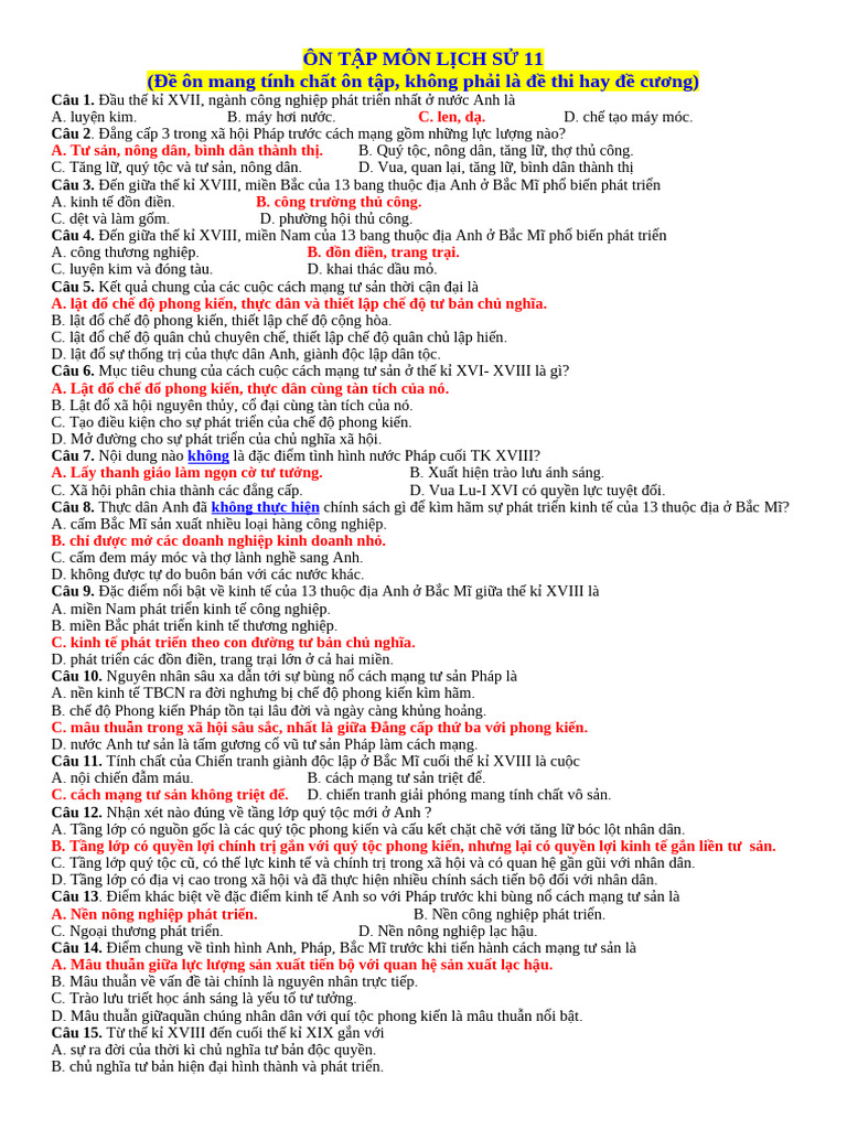 ÔN TẬP ck1 SỬ 11 | PDF