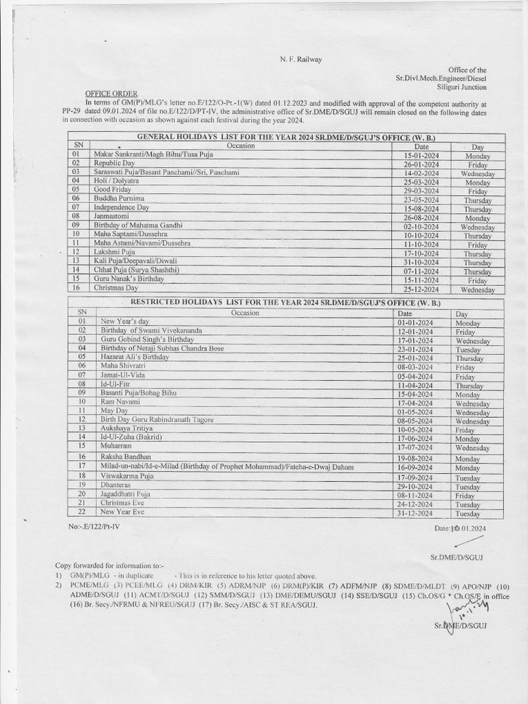 Holiday List 2024 | PDF