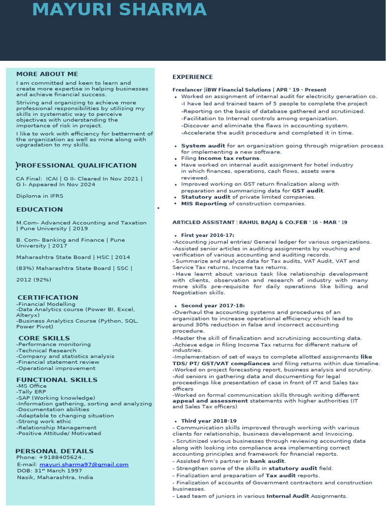 Mayuri Sharma_CV | PDF | Accounting | Taxes
