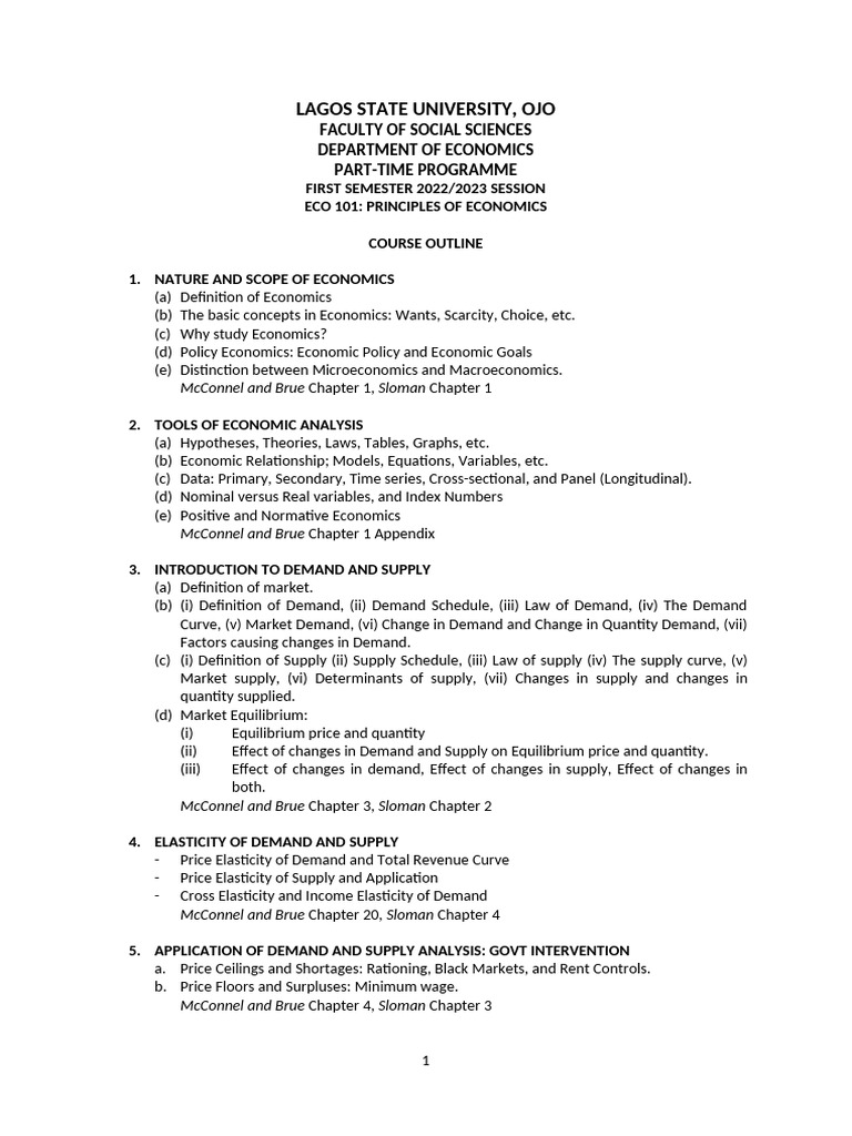 Eco 101 Course Outline 2023 | PDF | Supply And Demand | Perfect Competition