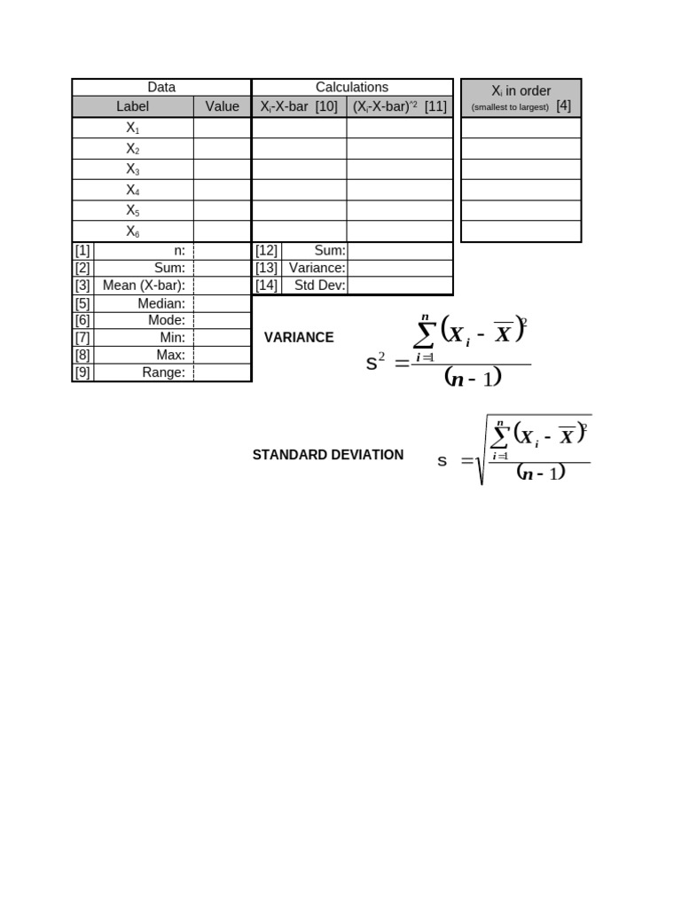 Measure of Central Tendency (Excel Template) | PDF | Standard Deviation ...