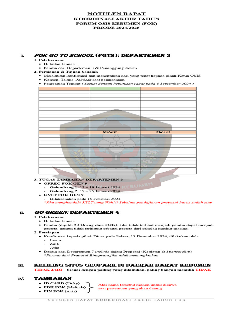 Notulen Rapat Koordinasi Akhir Tahun FOK_15 Desember 2024 | PDF