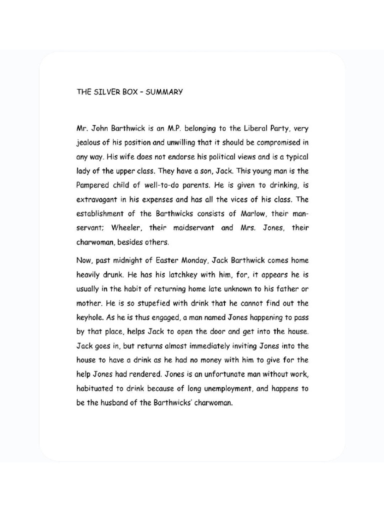 The Silver Box Summary | PDF