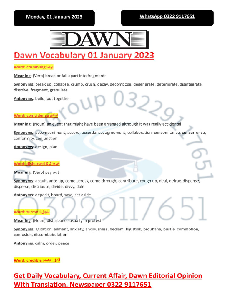 1 Jan Dawn Vocabulary | PDF