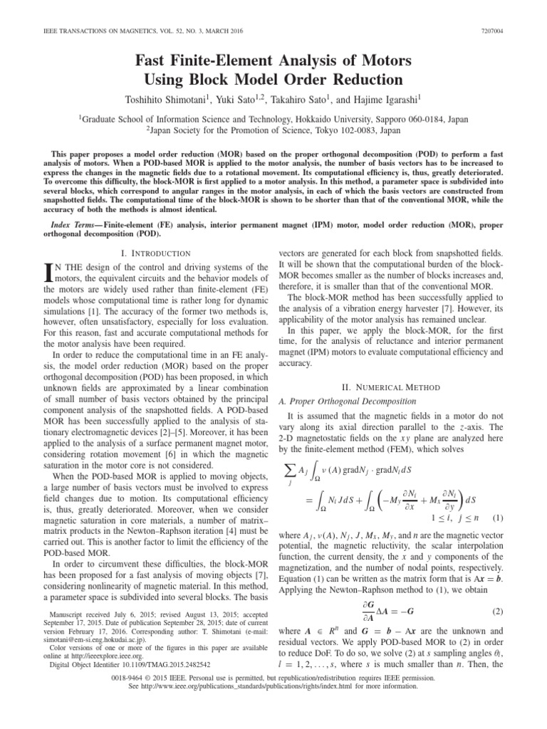 Fast Finite Element Analysis Of Motors Pdf Finite Element Method