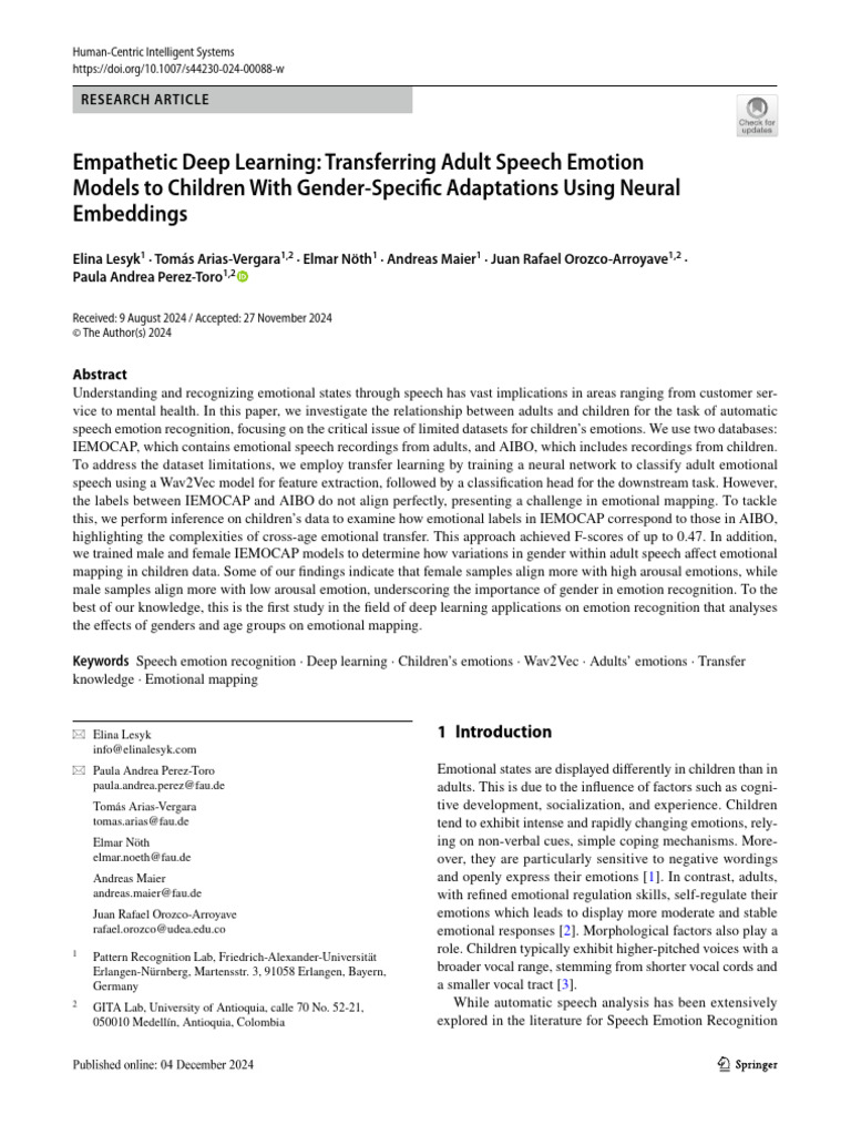 Empathetic Deep Learning: Transferring Adult Speech Emotion Models to Children With Gender ...