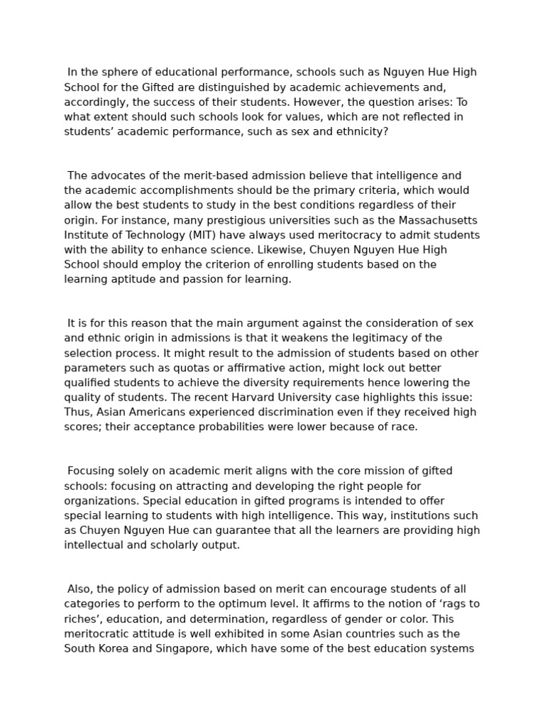 Nguyen Quang Khai Essay On Students Admissions | PDF | Meritocracy | Social Psychology