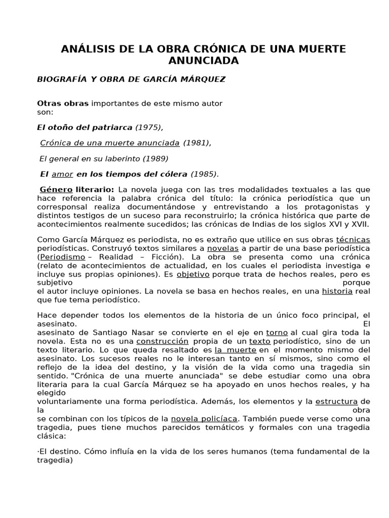 Análisis de "Crónica de una muerte anunciada" | PDF | Narración