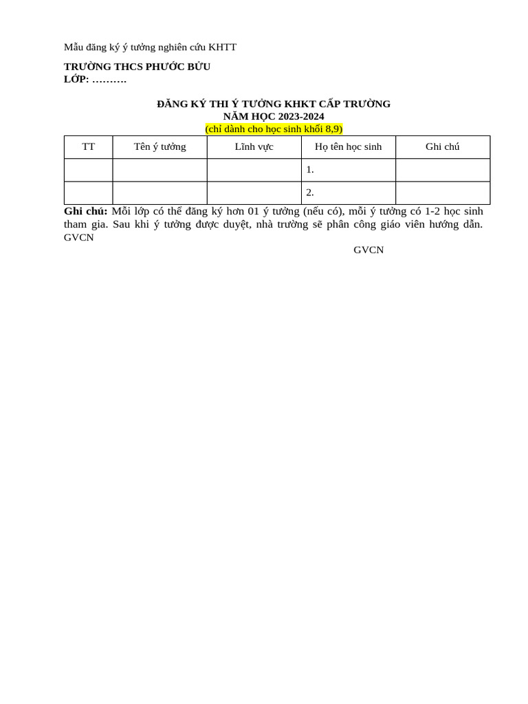 Mau Dang Ky y Tuong Nghien Cuu KHTT Ok 8dd3e | PDF