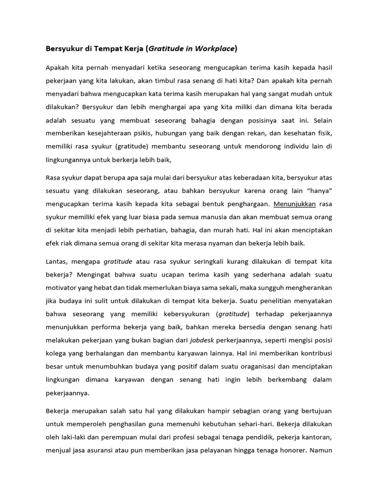 Rasa Syukur di Tempat Kerja | PDF