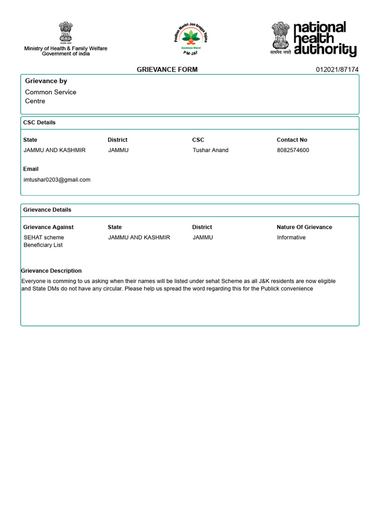 Pmjay Grevience | PDF