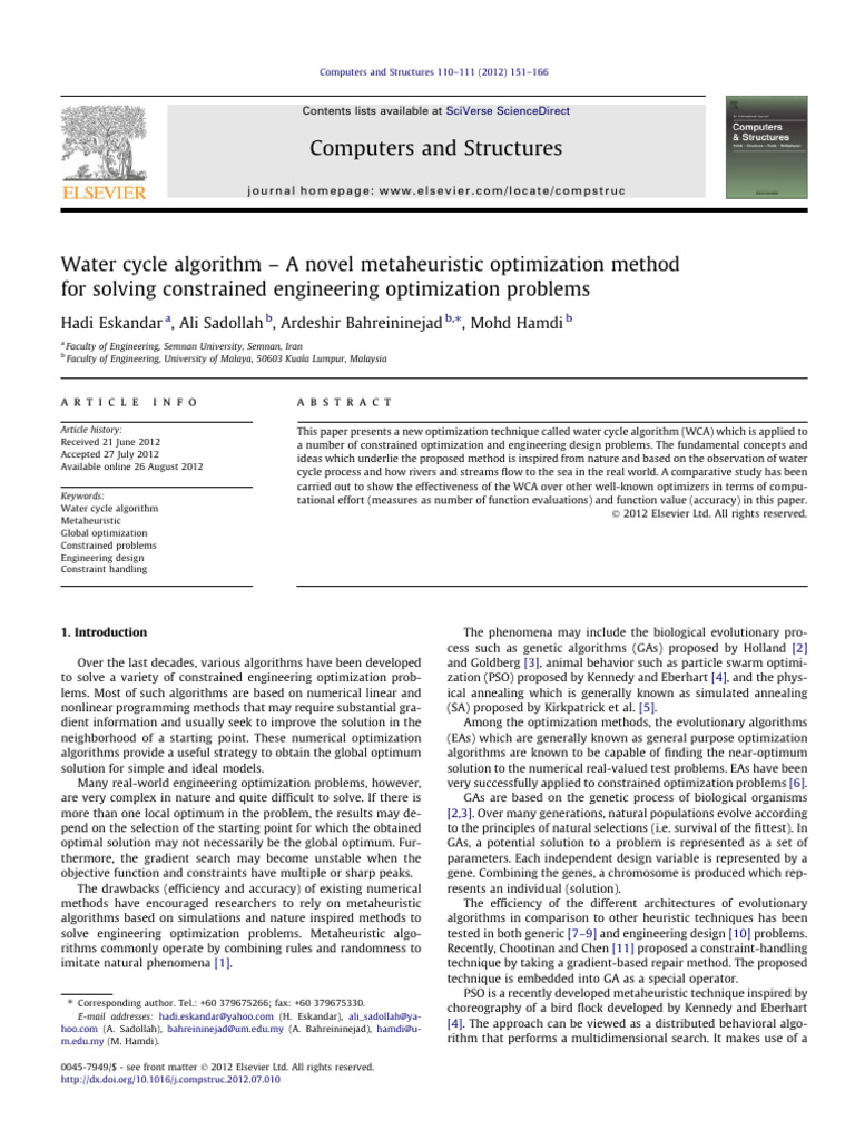 Water Cycle Algorithm for Optimization | PDF | Mathematical Optimization | Metaheuristic