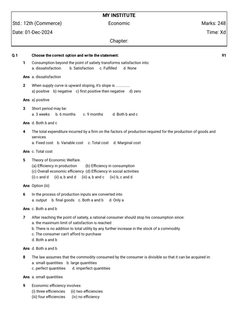 Economic Concepts for 12th Commerce | PDF | Microeconomics | Monopoly