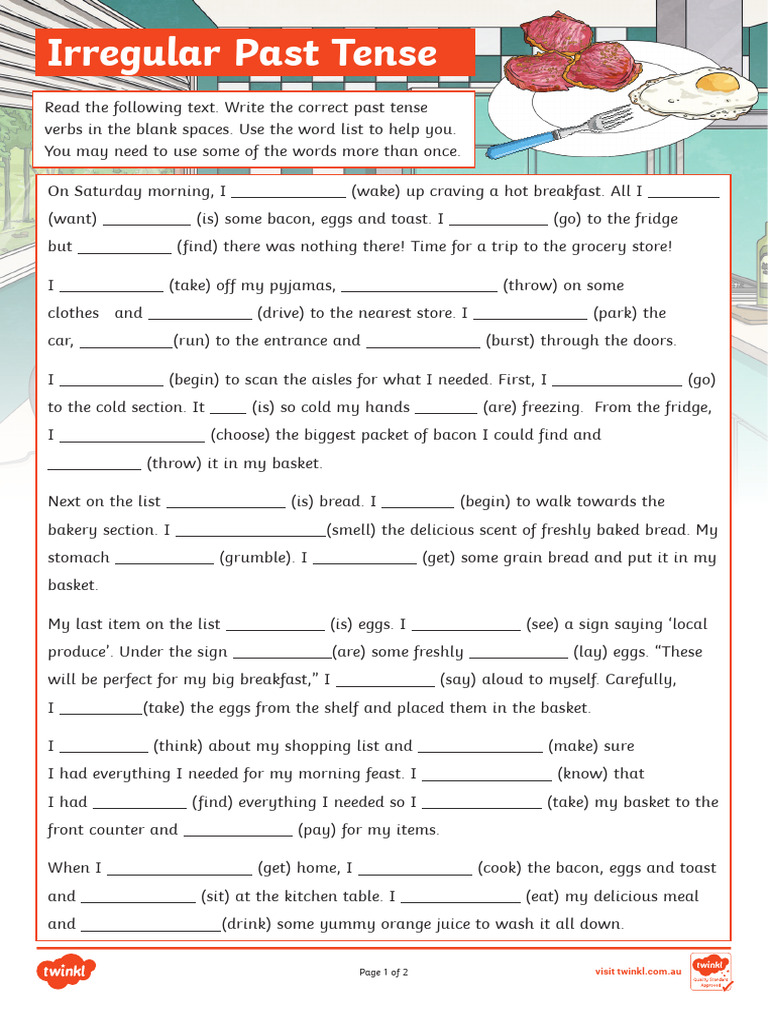 Irregular Past Tense Cloze Worksheet Au l 1665175289 Ver 2 | PDF