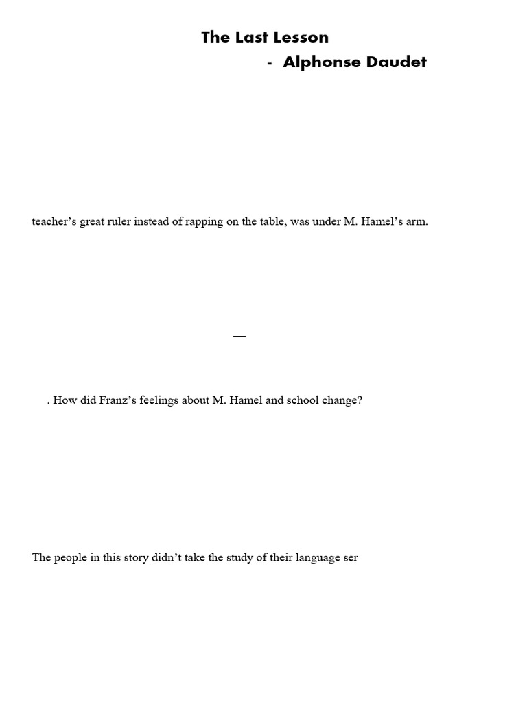 The Last Lesson Question Answers | PDF