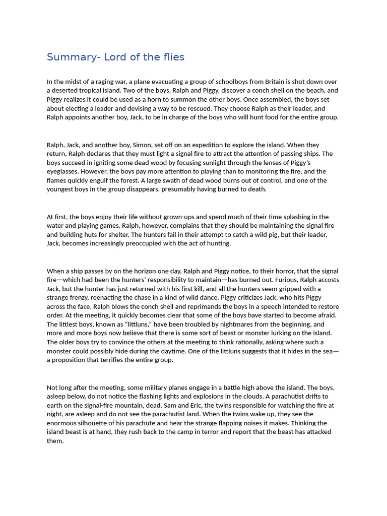 Summary lord of the flies | PDF